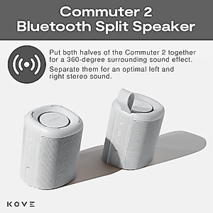 KOVE Commuter 2 Portable Speaker - Concrete Bluetooth Speakers, Wireless with HD Louder Volume, Deep Bass Subwoofer, Microphone, IPX7 Water Resistant - Perfect Boom Box for Home, Outdoor or Travel