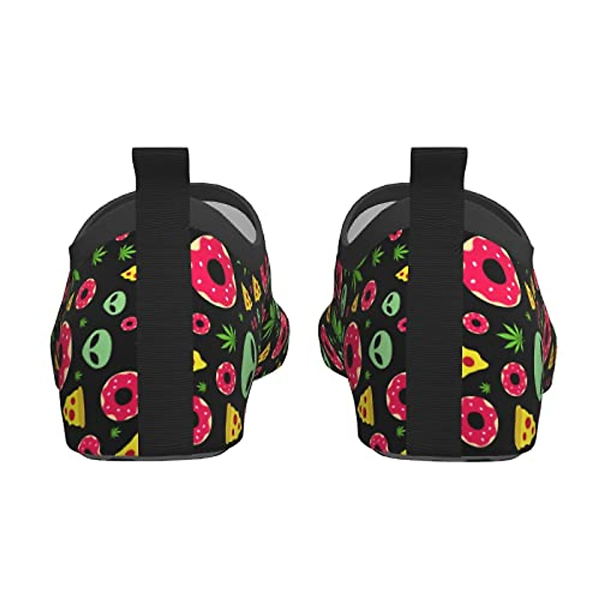 Marijuana Leafs Pizza and Aliens Print Water Shoes for Womens Mens Non-Slip Barefoot Shoes Quick-Dry Beach Swim Shoes Black