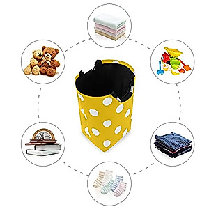 One Bear Yellow Polka Dot Laundry Hamper Large Dirty Foldable Clothes Bags Waterproof Durable Oxford Round Collapsible Storage Basket with Handles for Home Bathroom Bedroom