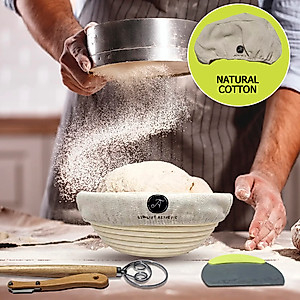 Banneton Bread Proofing Basket - A Complete Sourdough Bread Baking Supplies - Bread Baking Supplies - Sourdough Starter Jar - Indonesian Proofing Basket Set of 22-9" Round, 10" Oval, 15"Baguette