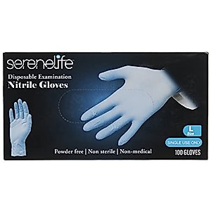 SereneLife Large Size Nitrile Disposable Latex & Powder Free Gloves - Great for Kitchens, Food Handling & Cleaning Supplies - Soft & Comfortable fit - Vinyl & Nitrile blend - 100 Pack