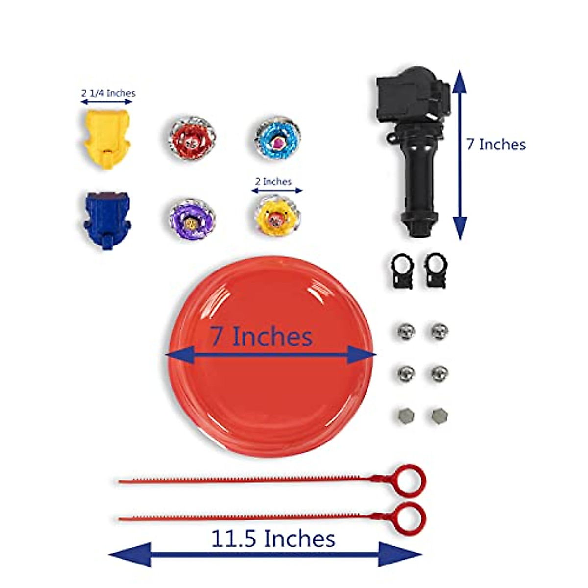 Crush Bey Battling Blades Metal Fusion Starter Set | 4 Tops, 2 Launchers, 4 Tips, 2 Bolts, 2 Fitting Keys, 1 Grip, 1 Arena
