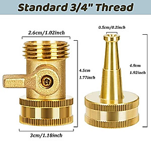SHOWNEW High Pressure Hose Nozzle, Solid Brass Water Hose Jet Nozzle Sprayer Sweeper with Hose Shut Off Valve, Heavy Duty 3/4" GHT Jet Nozzles for Garden Hose - 1 Set
