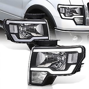 AJP Distributors LED DRL Tube Bar Driving Head Lights Lamps Halogen Bumper Signal Housing Assembly Pair Left+Right Compatible/Replacement For F-150 F150 2009 2010 2011 2012 2013 2014 09 10 11 12 13 14