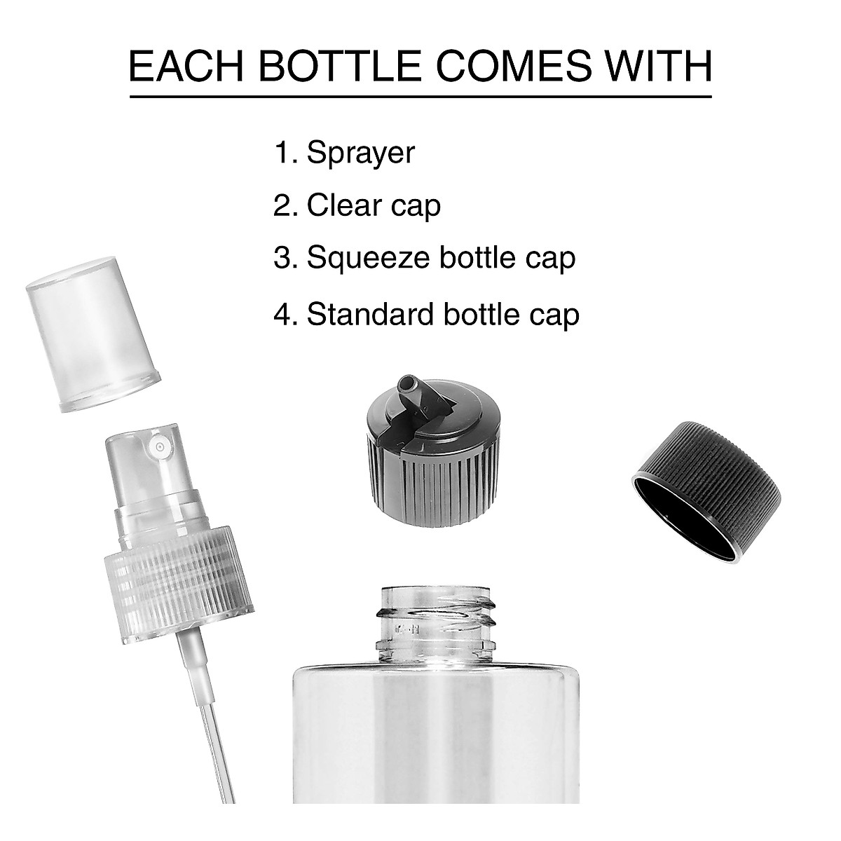 VViViD Empty Clear Plastic BPA-Free 4 Ounce Spray Bottles w/Twist Cap, Mist Spray Cap & Flip Spout Cap (2 pack)
