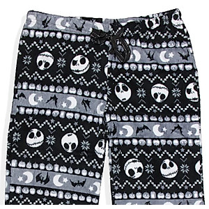 The Nightmare Before Christmas Women's Jack Skellington FairIsle Minky Plush Pajama Pants (Large) Black