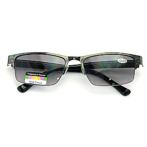 Metal Rectangular Progressive No Line Reading Glasses Tri-Focal Reader Outdoor Sunglasses (Gunmetal, 1.50)