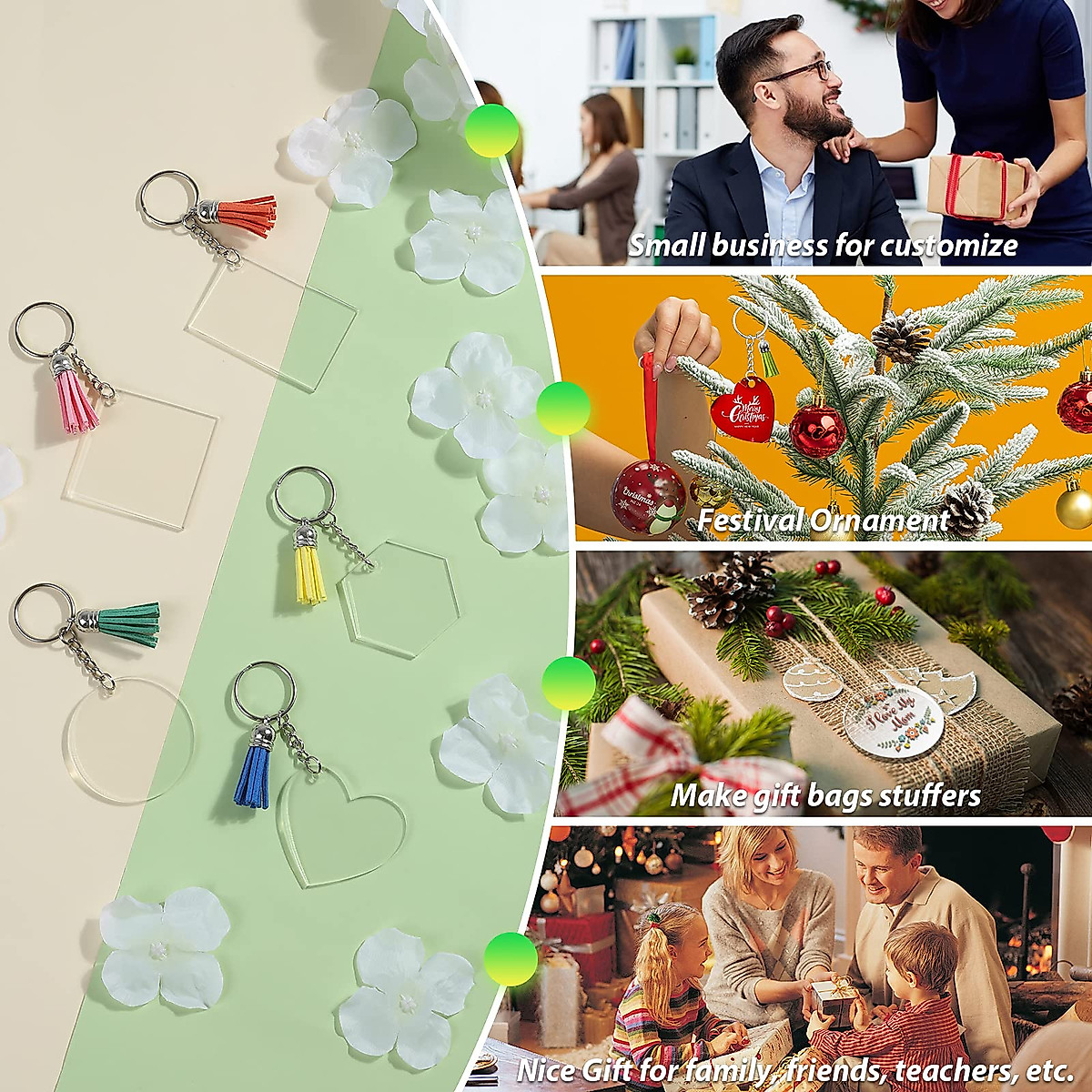 200Pcs Blank Keychains for Vinyl, Acrylic Keychain Blanks Bulk with 5 Shapes Clear Acrylic Disc Leather Tassel Charms Key Chains Jump Ring for DIY Craft Ornament Engrave Painting