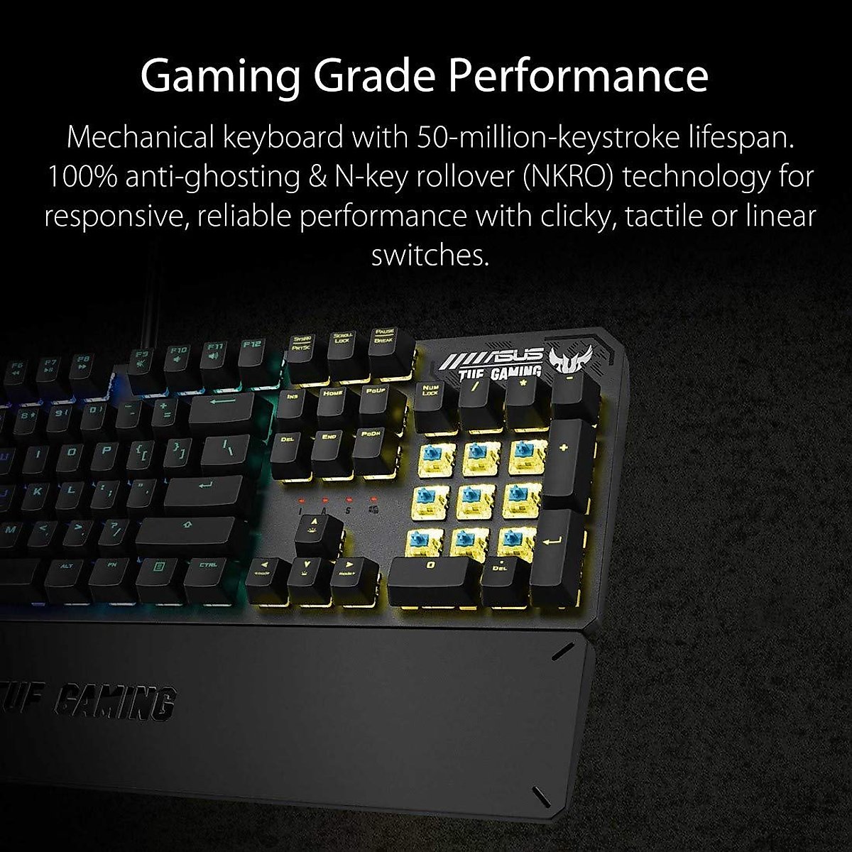 ASUS Mechanical PC Gaming Keyboard for PC - TUF K3 | Programmable Onboard Memory | Dedicated Media Controls, Aura Sync RGB Lighting | Detachable Magnetic Wrist Rest | Highly Durable | Black (Renewed)