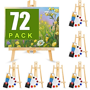 72 PCS Professional Painting Set with Easels, 6 PCS Wood Easels,6 Packs of 60 Brushes with Nylon Brush Head and 6 pcs Palettes, Painting Supplies kit for Kids & Adults to Painting Party.