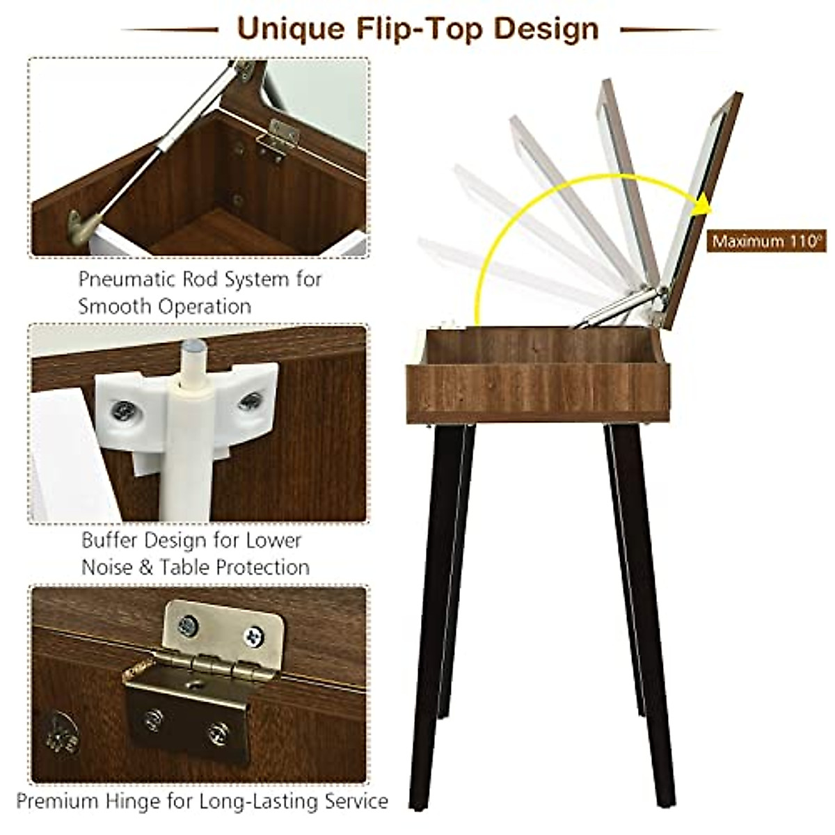 CHARMAID Vanity Set with Flip Top Mirror, Makeup Dressing Table with Large Storage Space and Removable Organizers, Bedroom Vanity Table Writing Desk with Cushioned Stool for Girls and Women