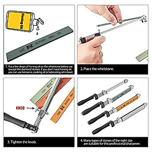 RUIXIN PRO RX-008 Professional Knife Sharpener with 7 Whetstones, 360° Rotation Flip Design Fixed-Angle Stainless Steel Kitchen Chef Knife Sharpening Kit Abrasive Holding System Tools