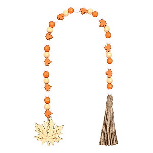 Thanksgiving Wood Beads Garland with Tassel Maple Leaves Pendant, Thanksgiving Day Wooden Bead Garland Wreath Wall Hanging for Home Party Wood Hanging Beads Ornaments