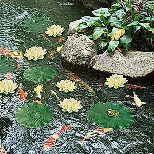 Dolicer Artificial Floating Foam Lotus Flowers 6Pcs Artificial Water Lily Pads Plastic Foam Lotus Flowers Lotus Lilies Pad Ornaments for Patio Koi Pond Pool Aquarium Home Garden Party Decor, Ivory
