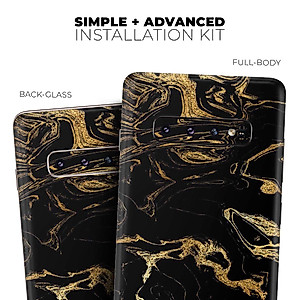 DesignSkinz Black & Gold Marble Swirl V8 Protective Vinyl Decal Wrap Skin Cover Compatible with The Samsung Galaxy S20 (Screen Trim & Back Glass Skin)