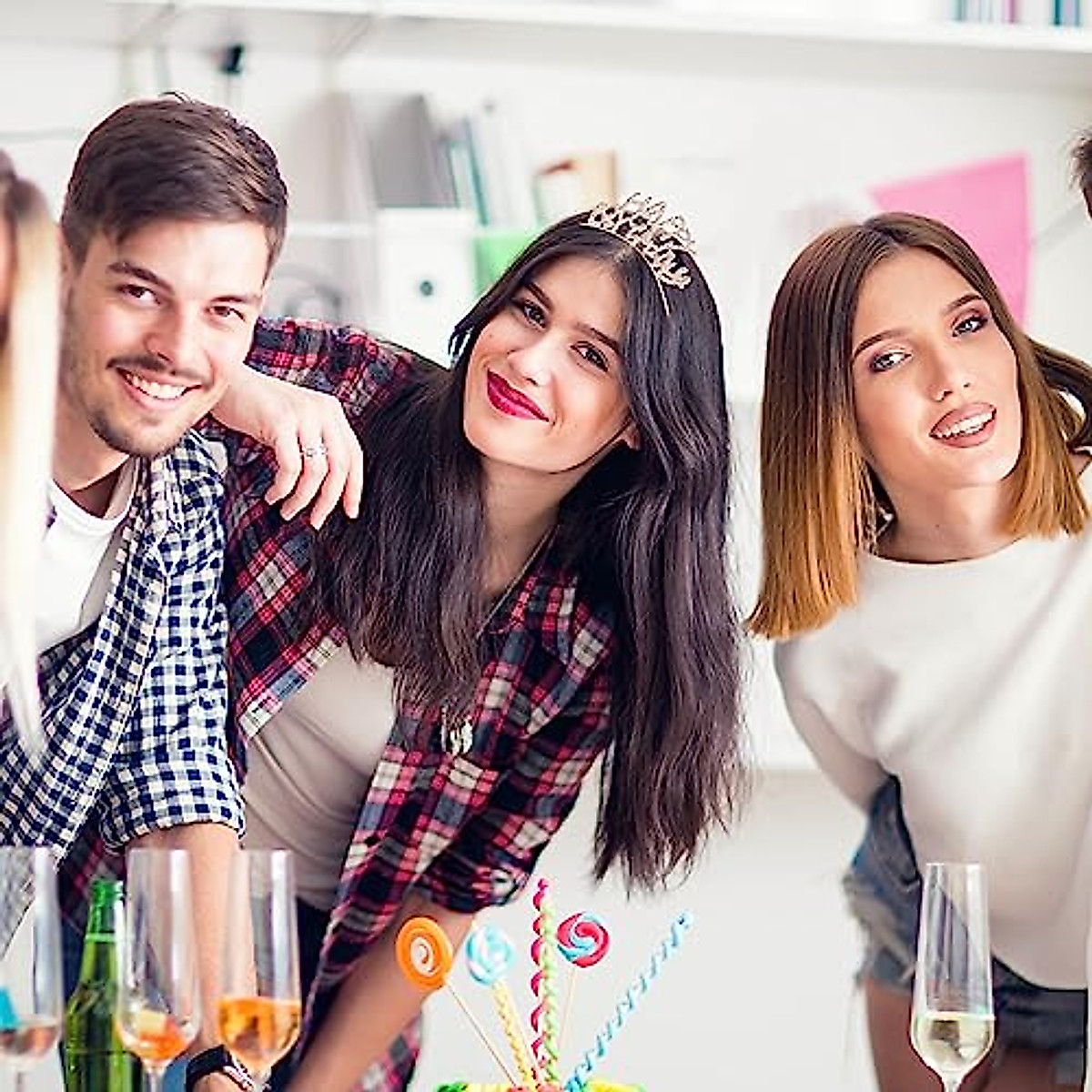 Birthday Crown Silver Rhinestone Birthday Tiara Birthday Party Decorations for Women Birthday Party Favors for Girls 16th 21st 30th 40th 50th 60th Birthday Crown Crystal Hair Accessories for Party(Rose Gold)