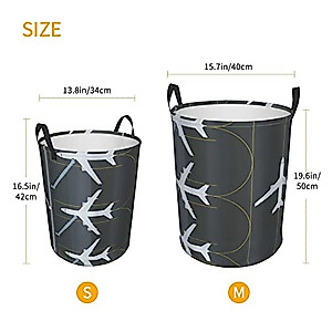 Laundry Basket,Aviation Themed Simple Of Parked Airplanes Landed In Airfield,Large Canvas Fabric Lightweight Storage Basket/Toy Organizer/Dirty Clothes Collapsible Waterproof For College Dorms-Large