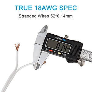 TYUMEN 18 AWG Gauge 2 Conductor Stranded 40 FT Roll Speaker Zip Wire Car Home Audio Cable, 99.95% Oxygen Free Copper Wires, White
