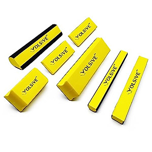 VOLSIVE 7pcs Hand Sanding Block Set, Rectangle Handheld Sanding Pad, Hook and Loop Interchangeable Assorted Shapes, for Sanding or Polishing in Auto Body and Paint Shops - Yellow