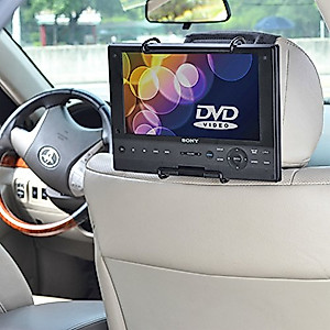 TFY Universal Car Headrest Mount Holder with Angle- Adjustable Holding Clamp for Swivel Screen Portable DVD Players, Black