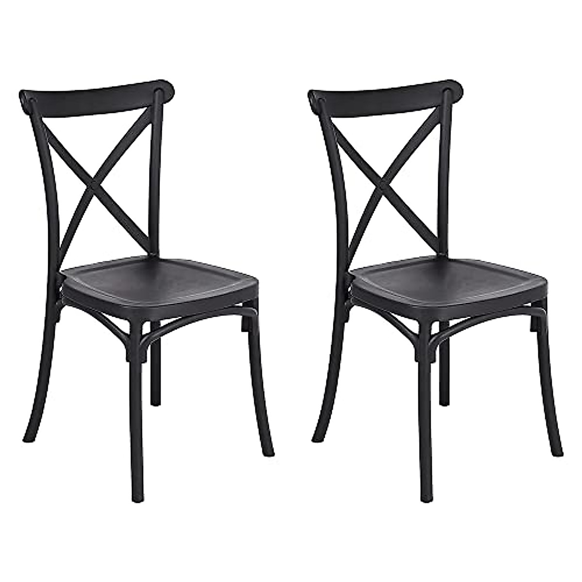 CangLong Leisure Chairs Modern Design Dining Chairs Armless Chair, Cross Back Chair Breathable backrest Living Room Lounge Chair Student Dormitory Learning Chair PP Material, Set of 2, Black