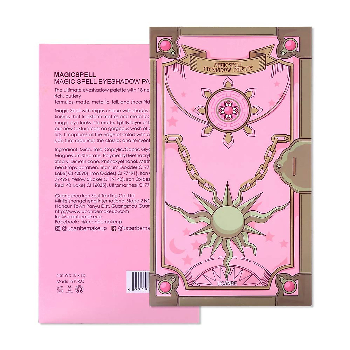 UCANBE Magic Spell Eyeshadow Palette 18 Color Pigment Matte Shimmer Glitter Eye Shadow Makeup - Nude Browm Peachy Pink Sage Green Velvet Texture Easy to Blend Long Lasting Pallet