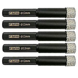 DT-DIATOOL Dry Diamond Drill bits 5pcs 12 mm with Hex Shank for Porcelain Tile Ceramic