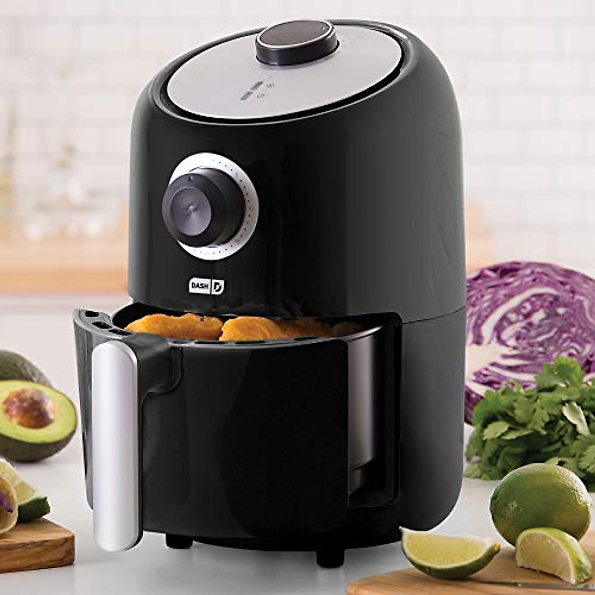 DASH Compact Air Fryer Oven Cooker with Temperature Control, Non-stick Fry Basket, Recipe Guide + Auto Shut off Feature, 2 Quart - Black