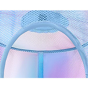 2Pcs Hanging Mesh Space Saver Bags Organizer, Foldable Stuffed Animal Storage Organizer 5 Compartments Toy Storage Organizer for Kid Room Toys, Gloves,Hats,Socks Storage Rainbow