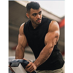 COOFANDY Men's Workout Hooded Tank Tops Bodybuilding Muscle Cut Off T Shirt Sleeveless Gym Hoodies Black