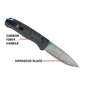 HUAAO EDC Bugout Knife, Axis Lock Pocket Knife with 3'' Damascus Blade Carbon Fiber Handle, Damascus Folding Knife with Thumb Stud Pocketclip