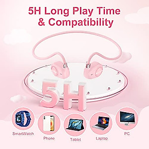 MeloAudio Kids Headphones, Open Ear Headphones, Kids Wireless Headphones with Microphone, Pink Headphones for Girls, Ultra-Light, Perfect for iPad, Tablet, Home, School, Travel, Sports