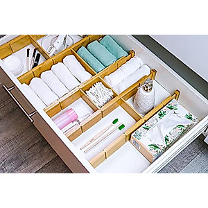 ecozoi Bamboo Drawer Divider Organizers, Set of 6 Dividers with 8 Connectors for Flexible Organizing