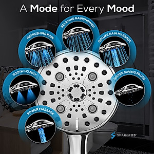 SparkPod 6 Spray Setting High Pressure Hand Held Shower Head - 6" Wide Angle Handheld Shower Head Set with Brass Swivel Ball Bracket and 70 Inch Long Hose - Luxury Design (Luxury Polished Chrome)