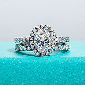 AnuClub 3ct Moissanite Engagement Rings Wedding Band D Color VVS1 Oval Cut 925 Sterling Silver Bridal Ring Sets, Christmas Gift for Women 7