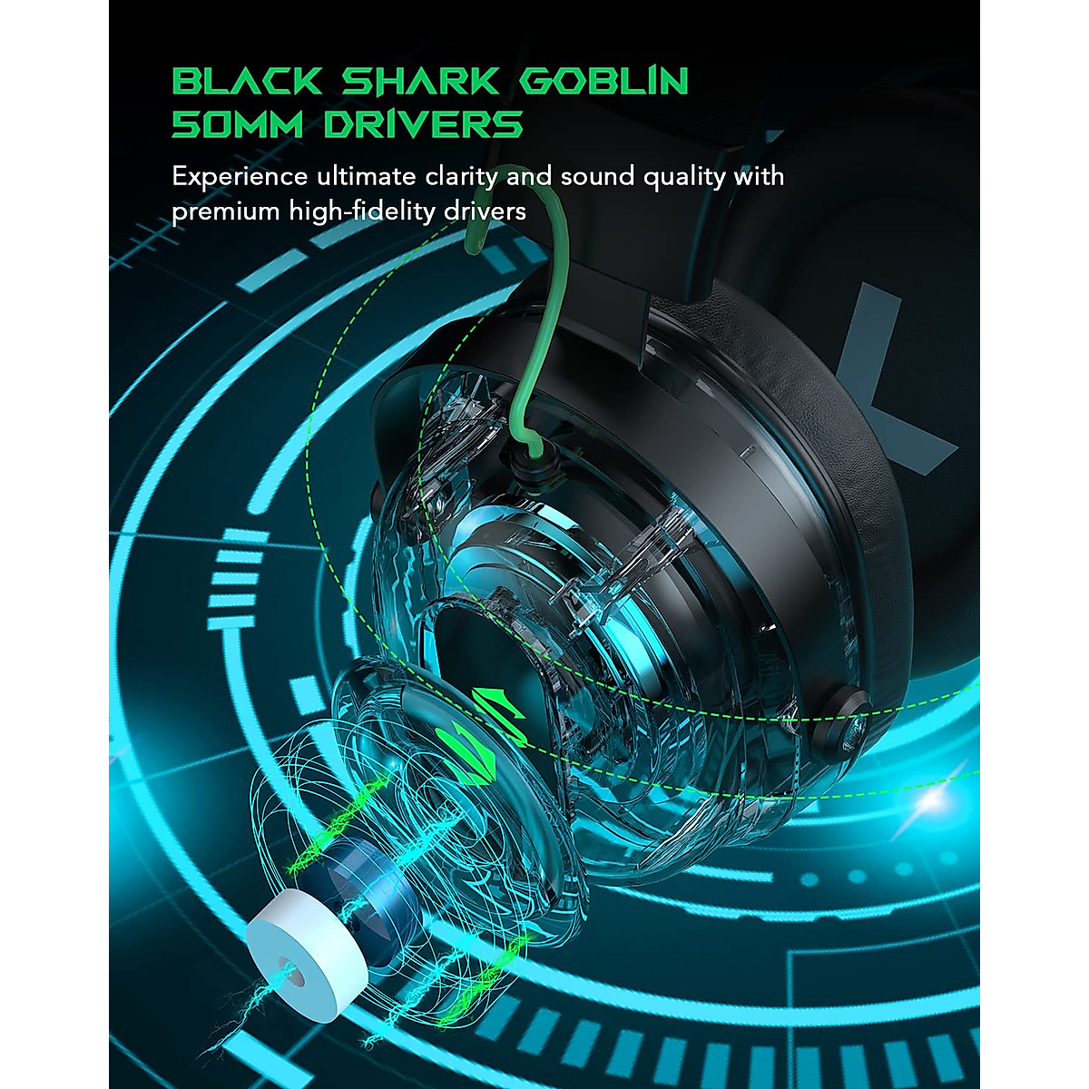 Black Shark Gaming Headset with Noise Canceling Cardioid Mic, Gaming Headsets for PC, PS4, PS5, Xbox, Switch, 50mm Dynamic Drivers, Over-Ear Gaming Headphones with Microphone & LED Light