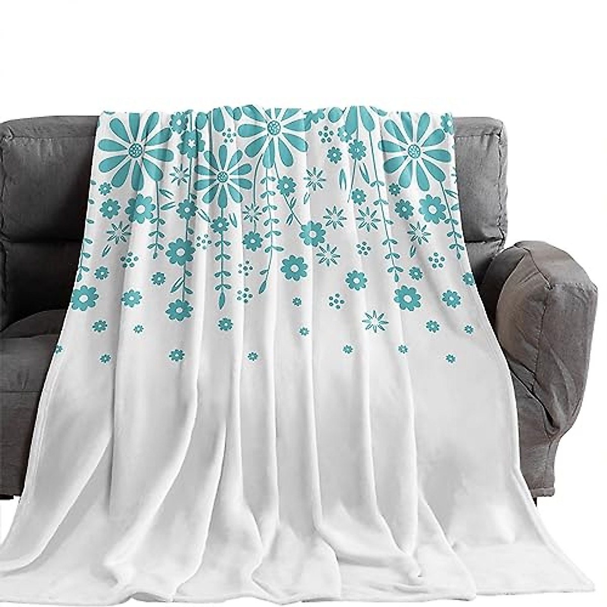 Throw Blanket- Teal Petal Flower Vine Soft Warm Plush Fleece Bed Throw,50x60In Flannel Blankets Abstract Plant Bedding Throws for Women/Men Bedroom Living Room Office Decor Simple Pastoral Floral