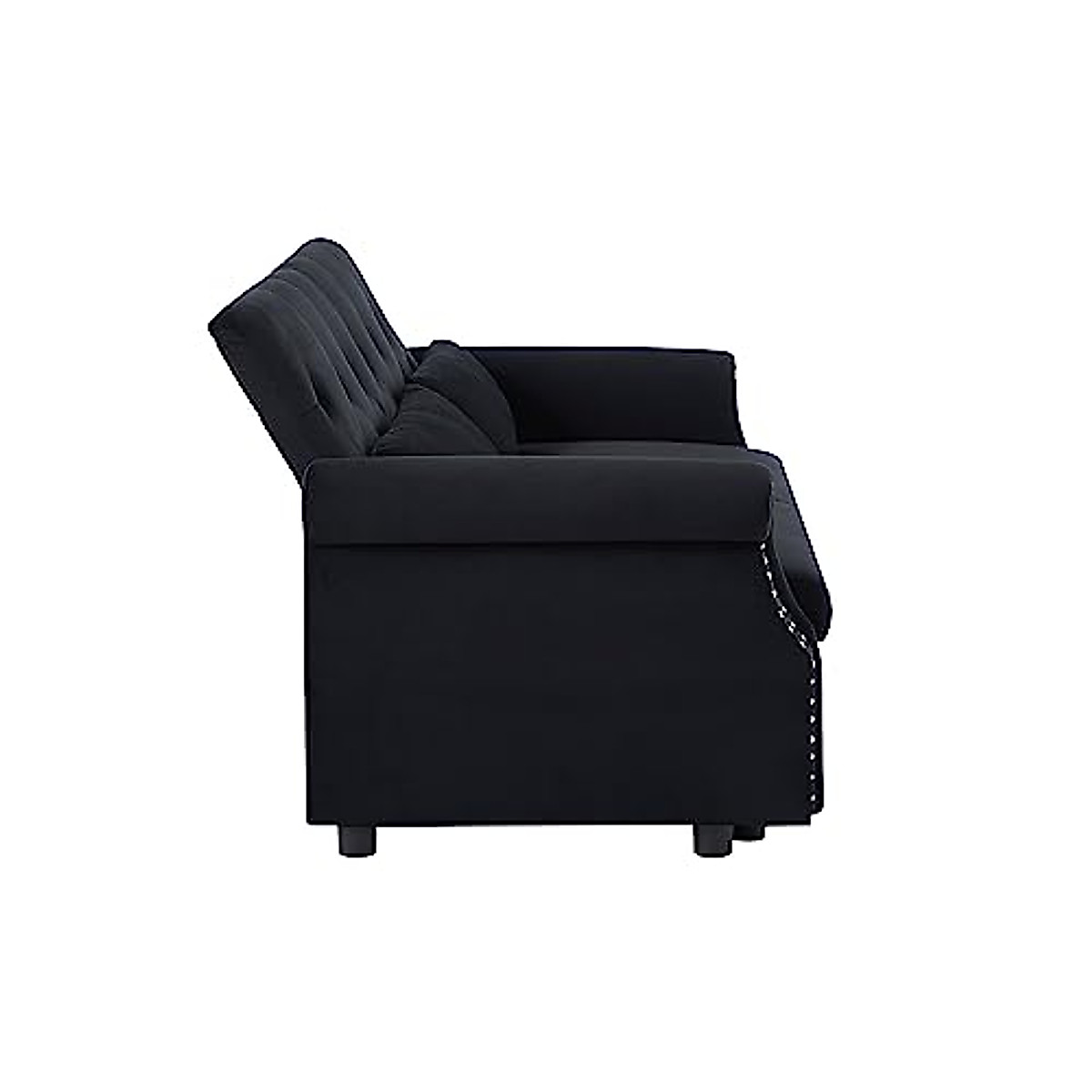 3-in-1 Convertible Futon Loveseat with Pull Out Sleeper Couch Bed and Nailhead Decor, Button Tufted Reclining Backrest Love Seat Sofabed W/ 2 Pillows for Home Apartment Office Loft RV Living Room