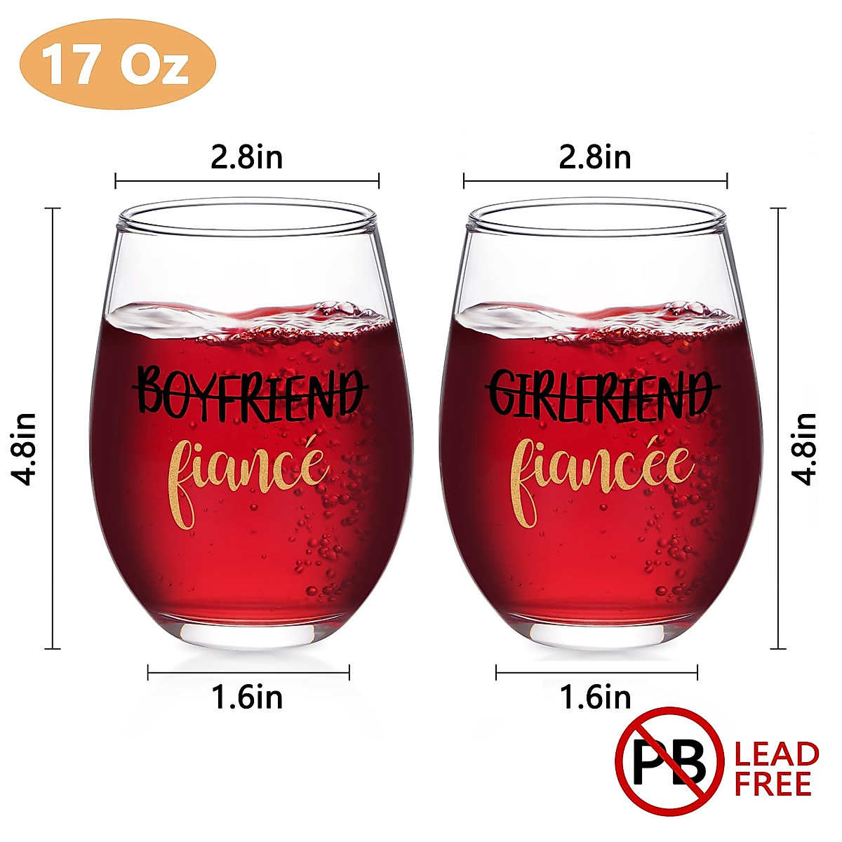 Futtumy Fiance and Fiancee Wine Glass 17Oz, Engagement Gifts for Couples, Engagement Gift, Gifts for Newly Engaged Couples, Engagement Gifts for Boyfriend Girlfriend Him Her Bride Bride to Be