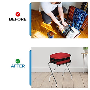 USTECH Luggage Rack Single Tier Foldable Sturdy with Nylon Straps & Rubber Feet for Added Stability | Metal Stand for Guest Room Storage | Perfect for Small Spaces