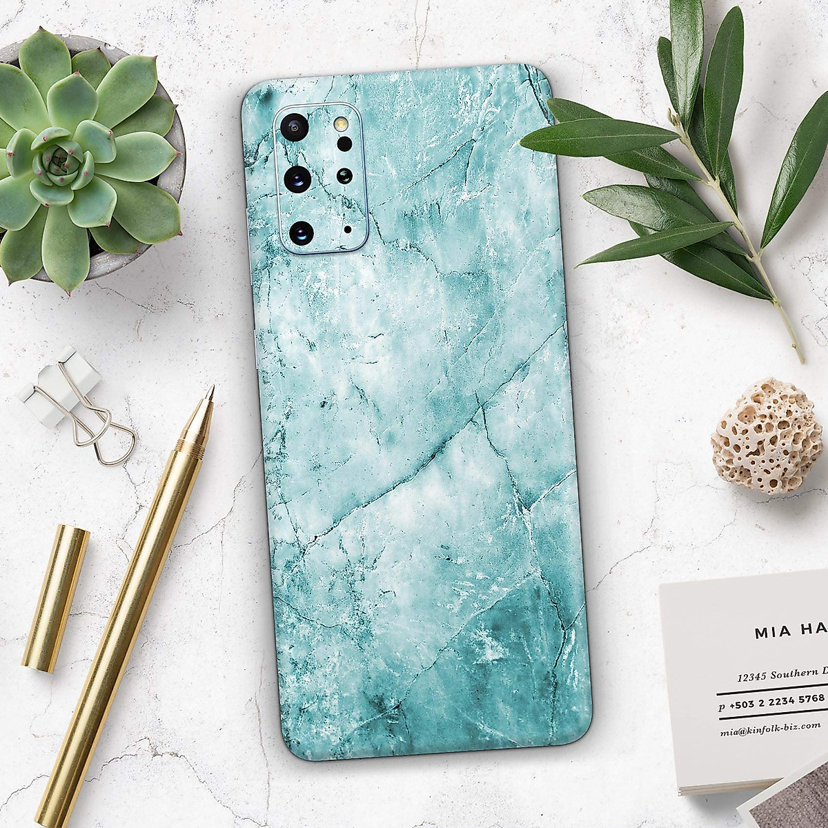 DesignSkinz Cracked Turquise Marble Surface 2 Protective Vinyl Decal Wrap Skin Cover Compatible with The Samsung Galaxy S20 (Screen Trim & Back Glass Skin)