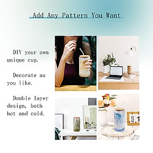 YOUKE OLA 8 Pack Pre Drilled Beer Glass Can Shaped Double Wall Glass Cans Blank with Bamboo Lid & Straws, Glass Cups for Snow Globe Glitter (Clear 12oz)