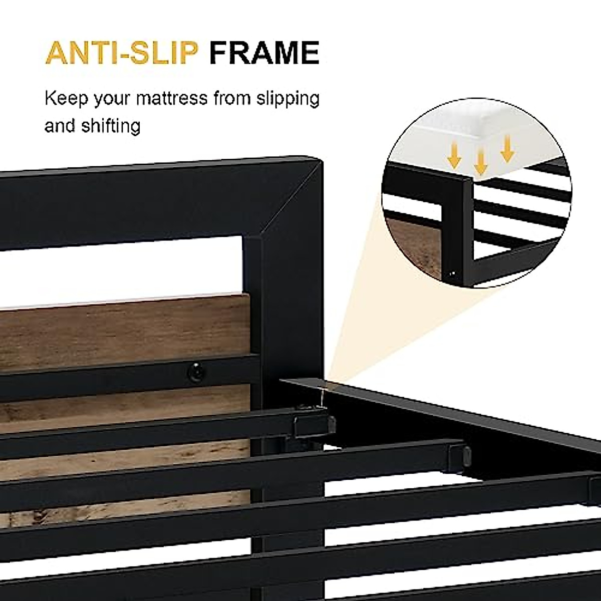 4 EVER WINNER Twin Bed Frames with Wood Headboard, Twin Platform Bed Frame with Heavy Duty Steel Slat Support, Twin Bed Frame for Kids, No Box Spring Needed, Mattress Foundation, Easy Assembly, Black