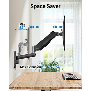 MOUNTUP Monitor Wall Mount for 17-35 Inch Computer Screen, Gas Spring Single Monitor Arm with VESA Extension Kit for VESA 75x75, 100x100, 100x200, 200x100, 200x200, Support 4.4-26.5lbs Display, Black