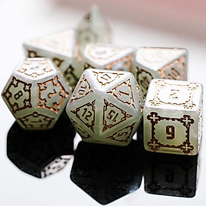 cusdie 7 Pcs 25mm Giant DND Dice with Dragon Eye Dice Bag, Polyhedral Dice Set, D&D Dice for Dungeons and Dragons Pathfinder RPG MTG (Gray Green)
