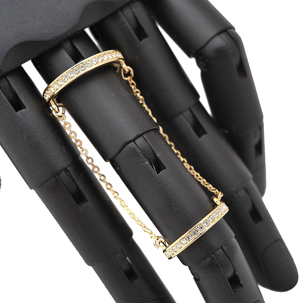 Spinningdaisy Crystal Double Layer with Chain Knuckle Ring (Gold Plated)