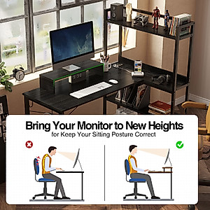 Rolanstar Computer Desk with Shelves, 47 Inch Home Office Desk with Power Outlet, Writing Table Workstation with Monitor Stand and Reversible 4-Tier Bookshelf, Study Corner Desk for Small Space, Black