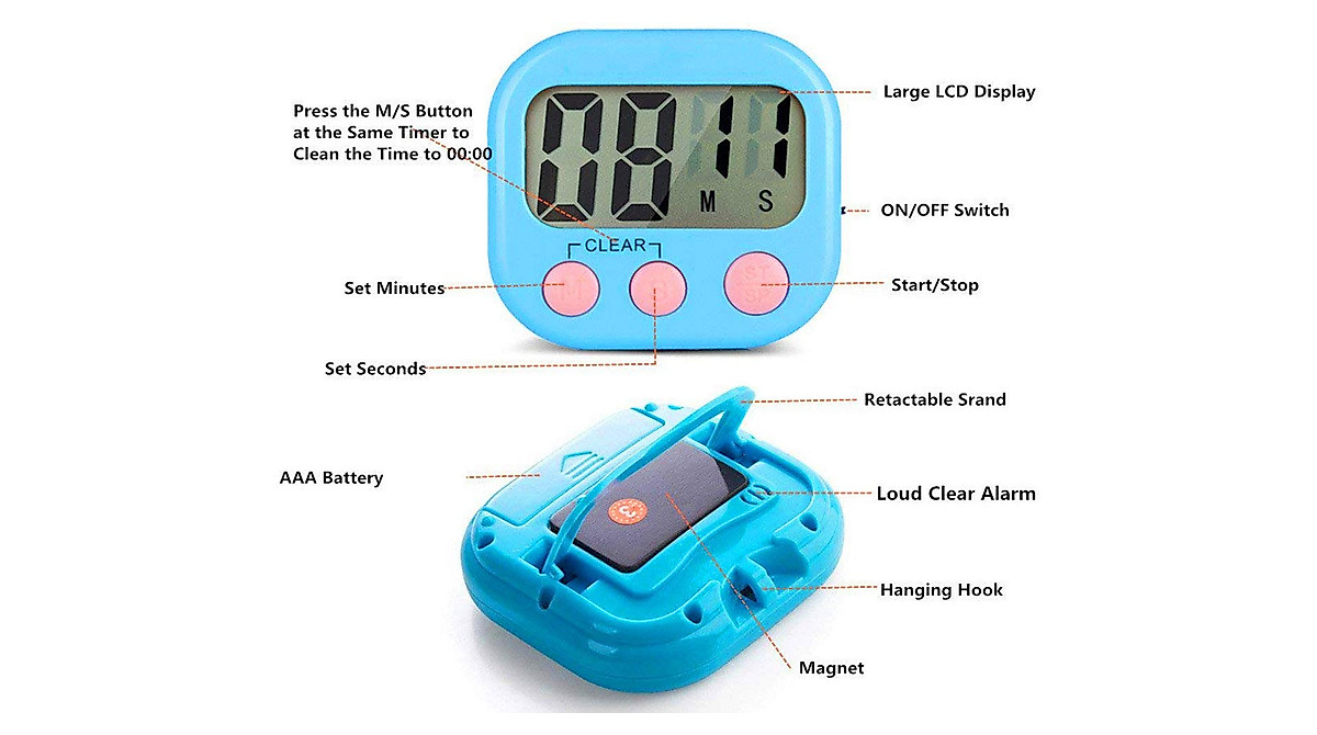 Digital Kitchen Timer with Loud Alarm & Big Display