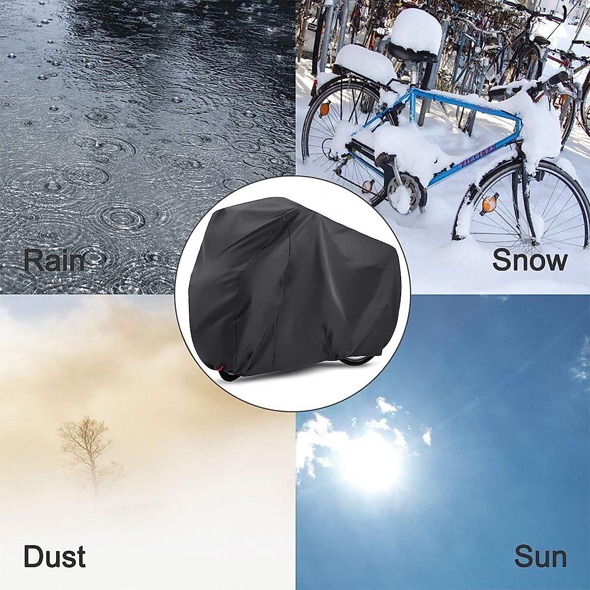 EUGO Bike Cover for 2 or 3 Bikes Outdoor Waterproof Bicycle Motorcycle Covers XL XXL Oxford Fabric Rain Sun UV Dust Wind Proof for Mountain Road Electric Bike (Black-210D-XL for 2 Bikes)