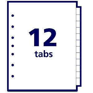 Avery 11313 Preprinted Tab Dividers, 12-Tab, 8 1/2 x 5 1/2